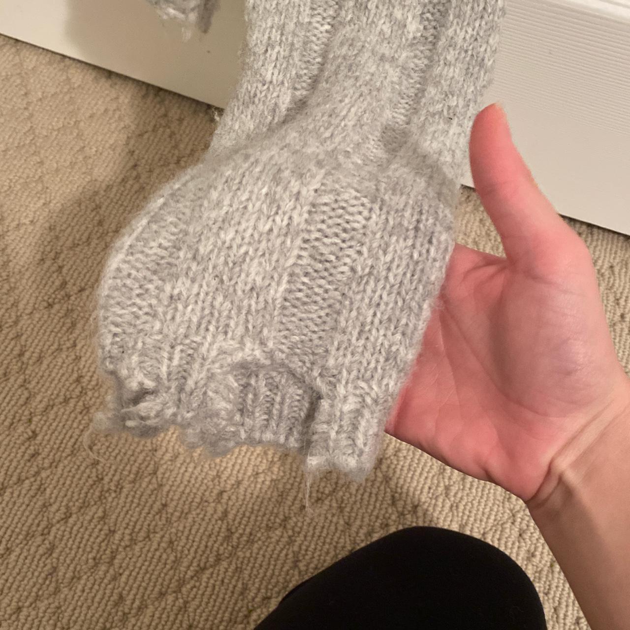 gray Bershka sweater, distressed look at bottom and... - Depop