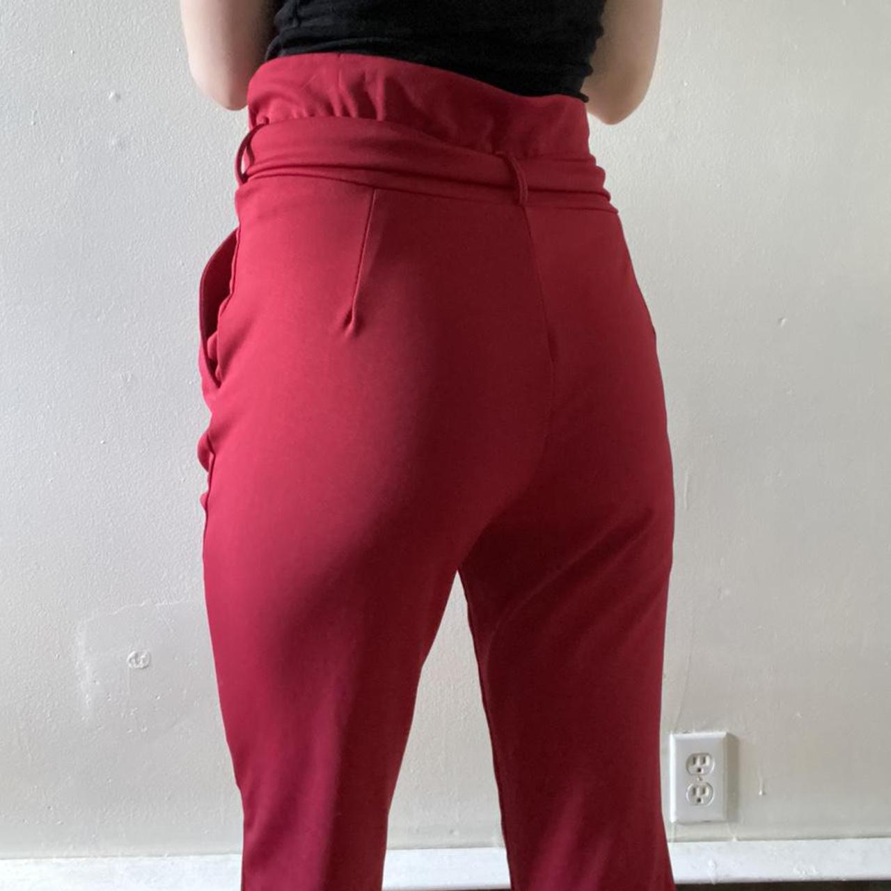 High waist red pants with waist tie and pockets.... - Depop