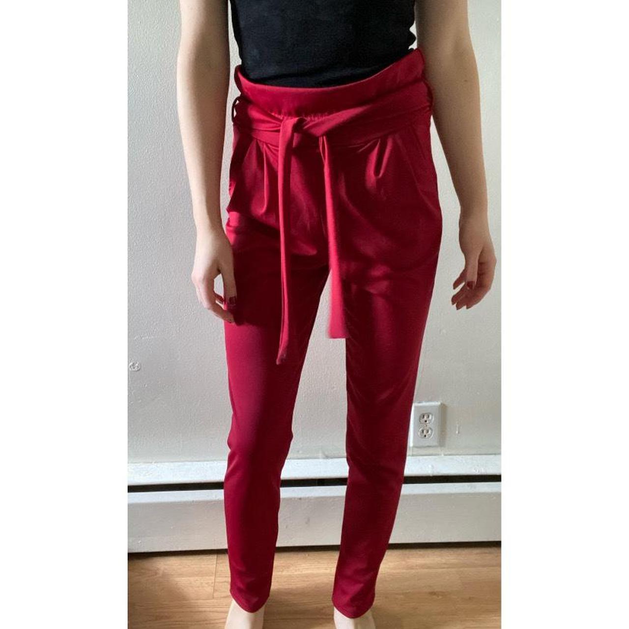 High waist red pants with waist tie and pockets.... - Depop