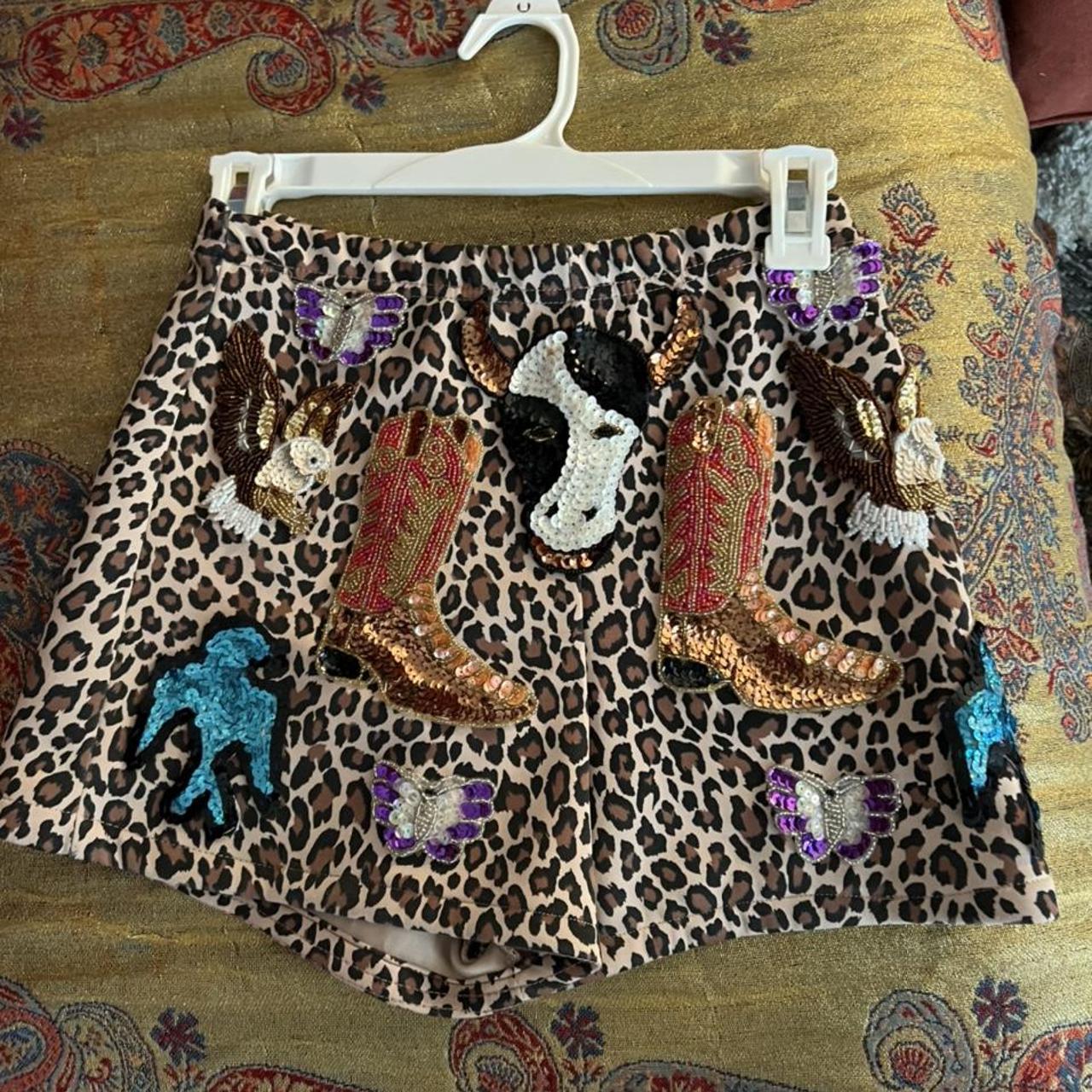 Leopard sequined western shorts Nevada clothing... - Depop