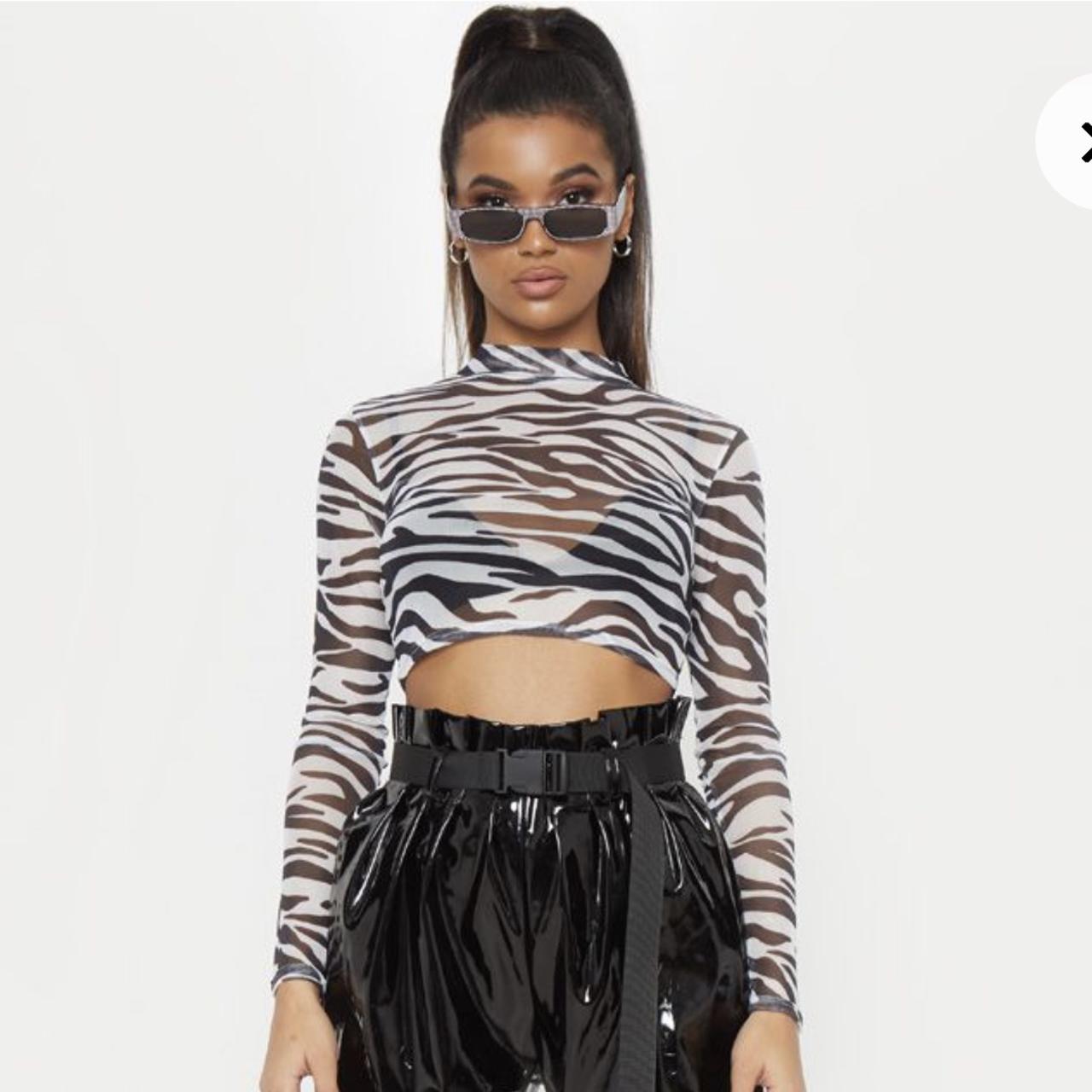Zebra print mesh long sleeve crop top Pretty little... - Depop