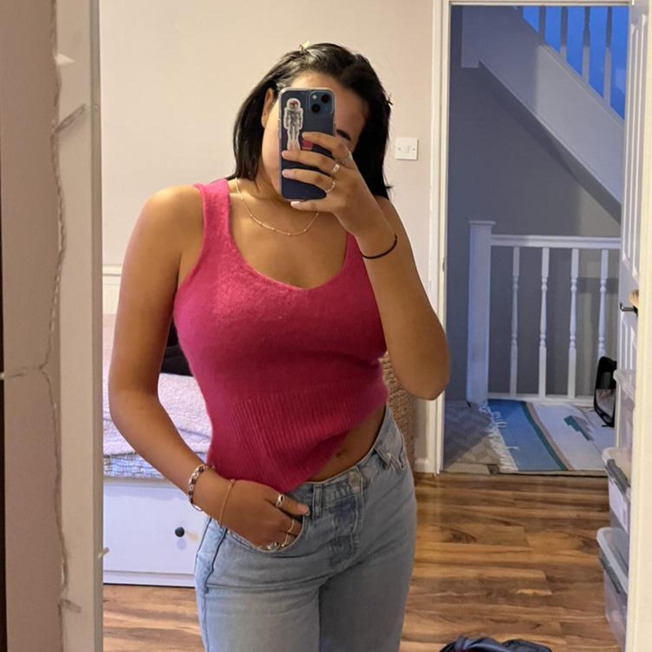 Oasis vintage Pink glittery knit v neck top Size... - Depop