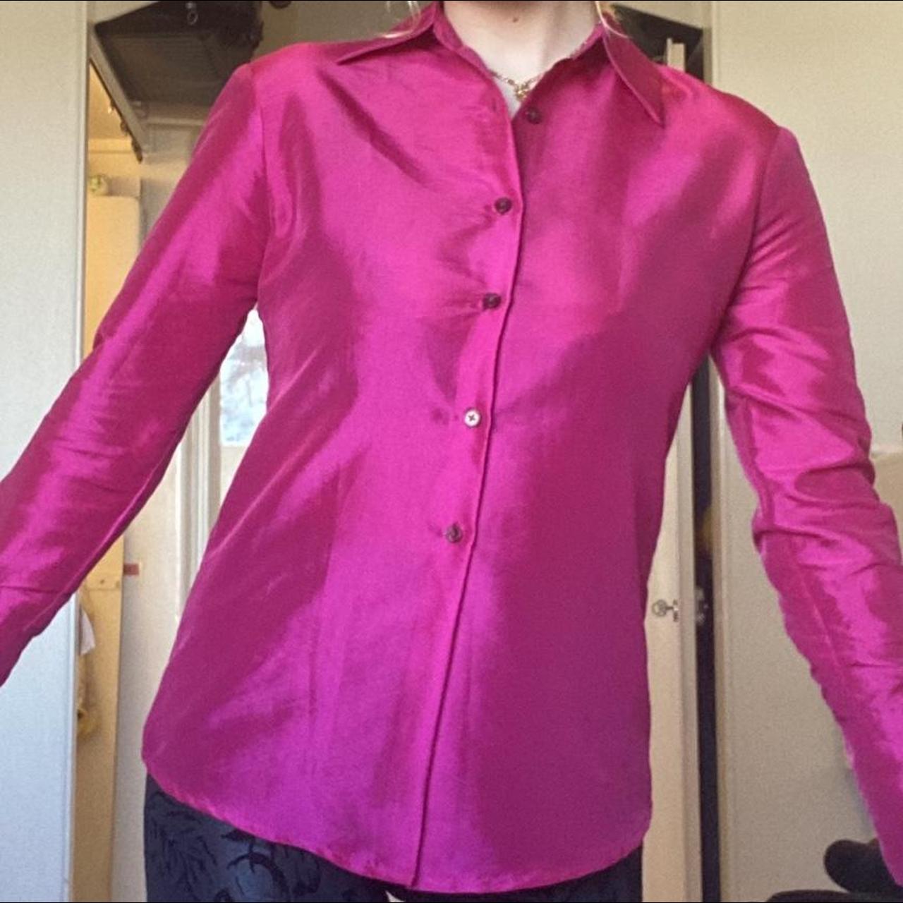 Gorgeous vintage hot pink shot silk shirt. Super... - Depop