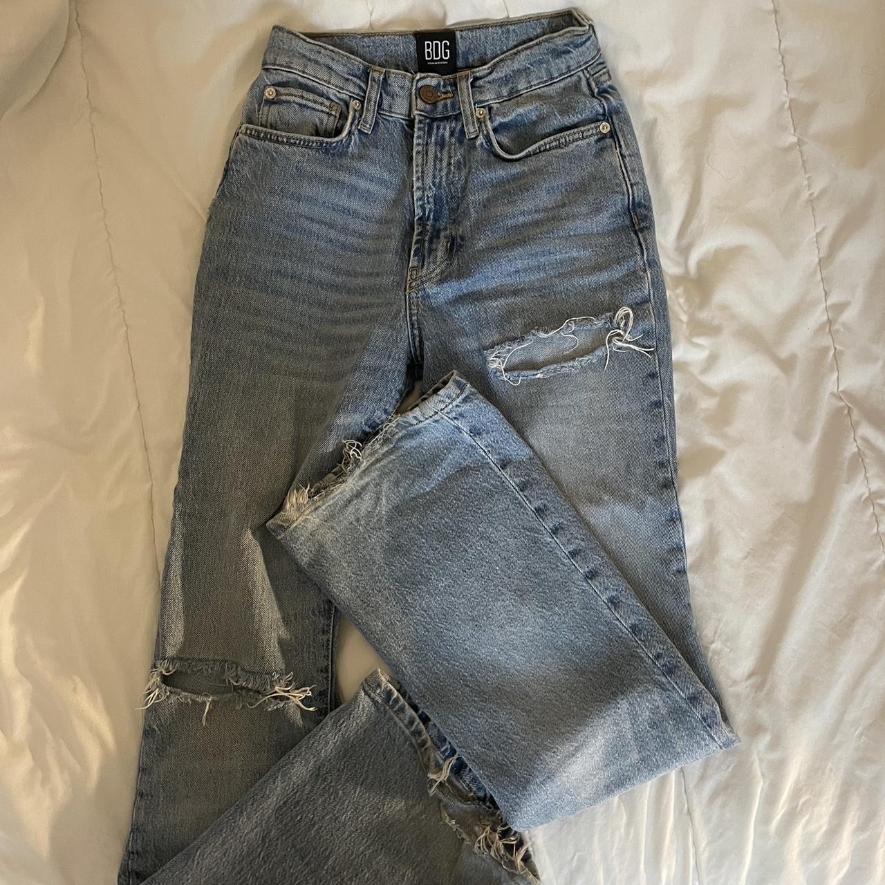BDG Flare Jeans Faded Lightwash denim Rip at knee... - Depop