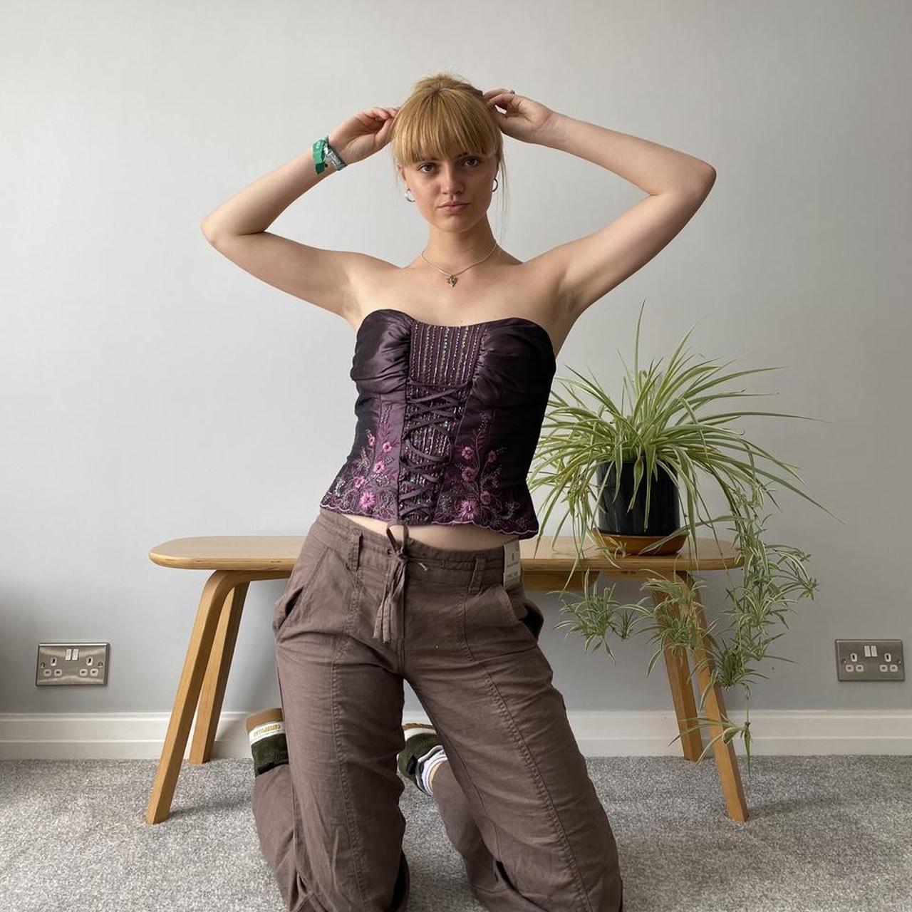 insane detailed purple corset basque top with zip... - Depop