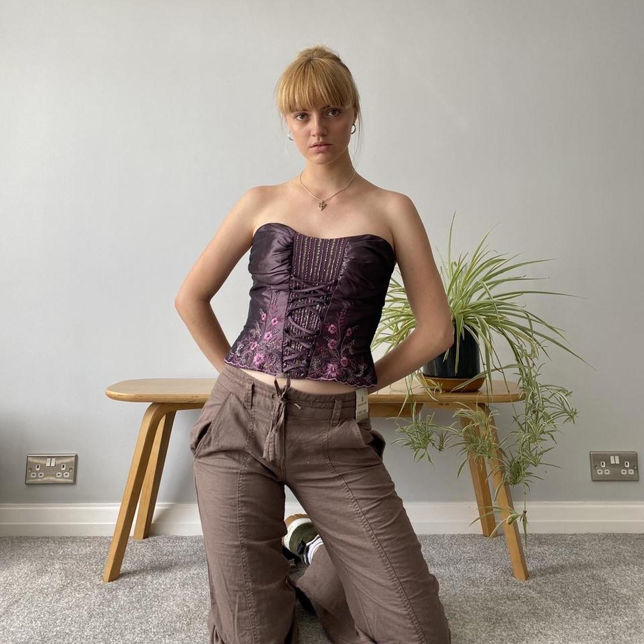 insane detailed purple corset basque top with zip... - Depop