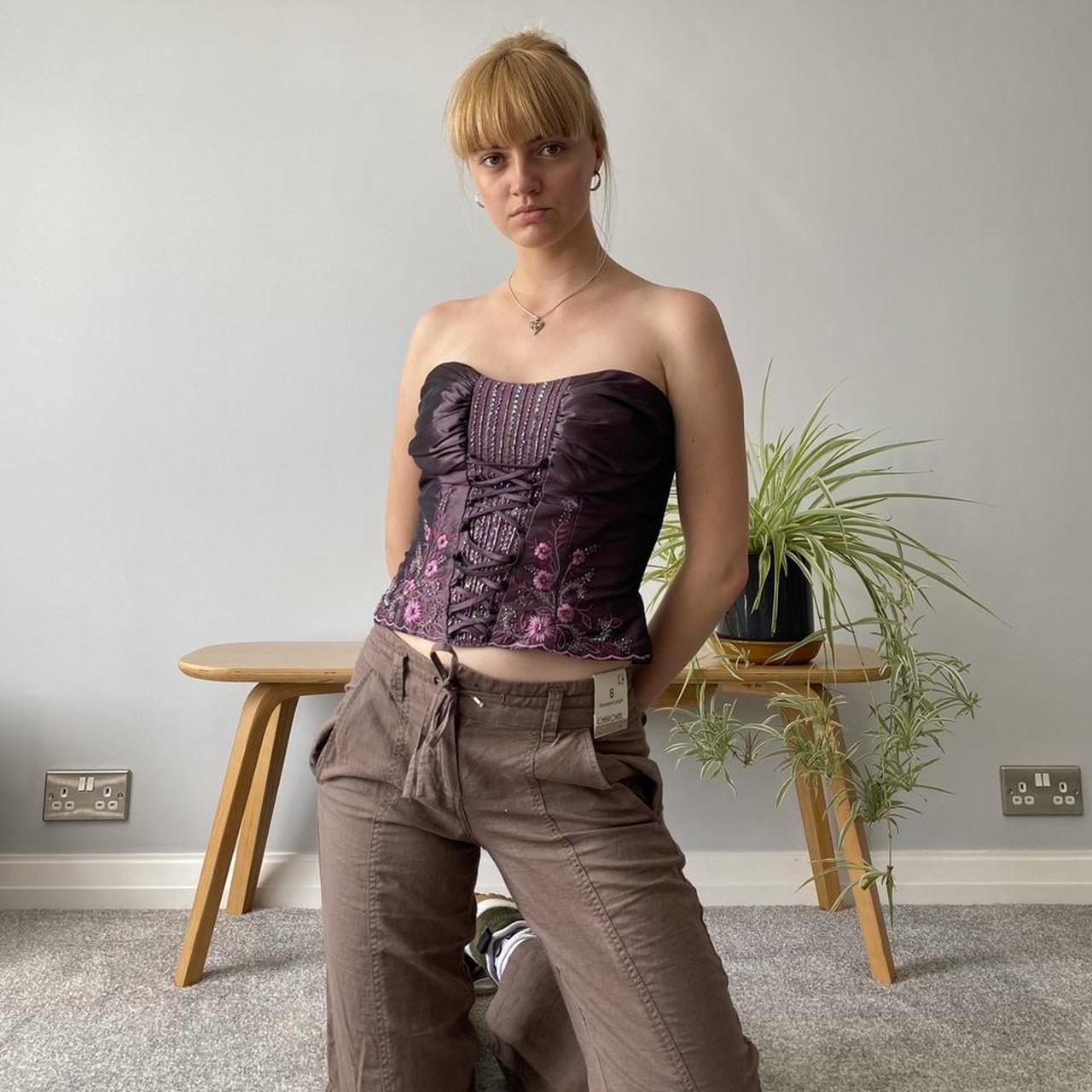 insane detailed purple corset basque top with zip... - Depop