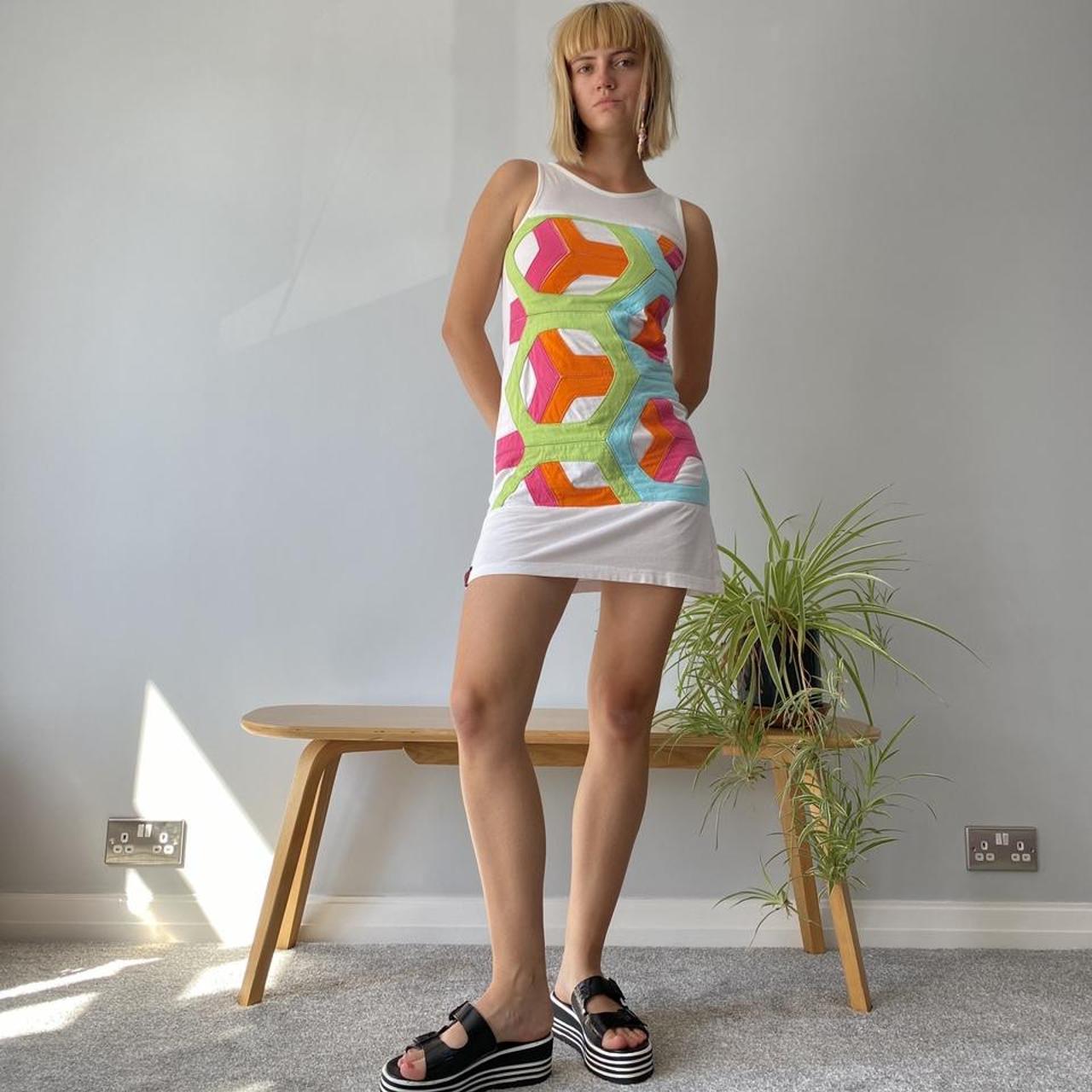 90s neon geometric rave clubbing dress free p&p - Depop
