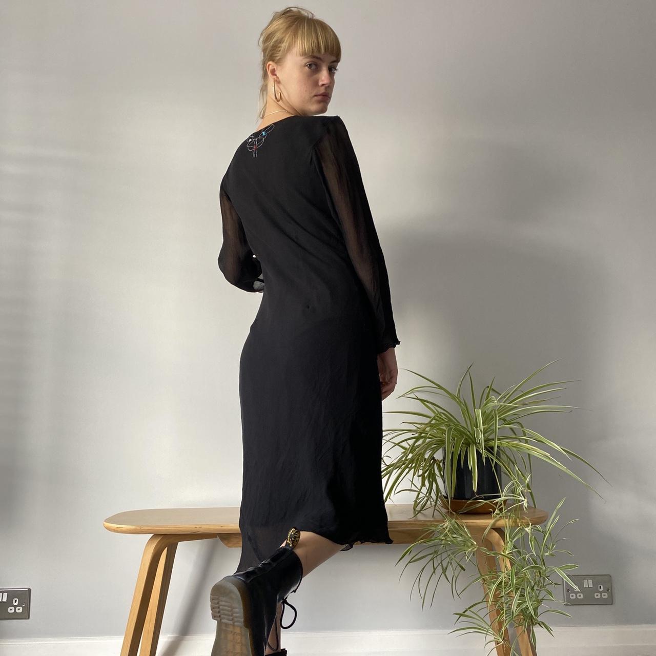 vintage 80s/90s flowy bohemian black mesh dress with... - Depop