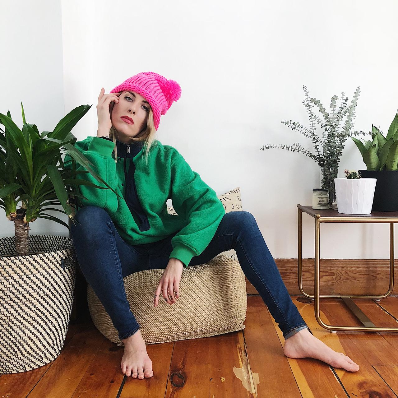 HOT PINK hand knitted beanie -can be worn slouchy... | Depop