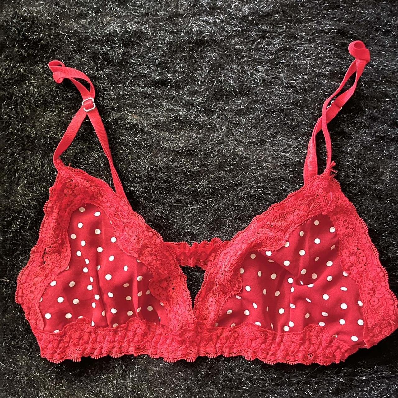 Cute red and white polka dot bralette by Sugar... - Depop