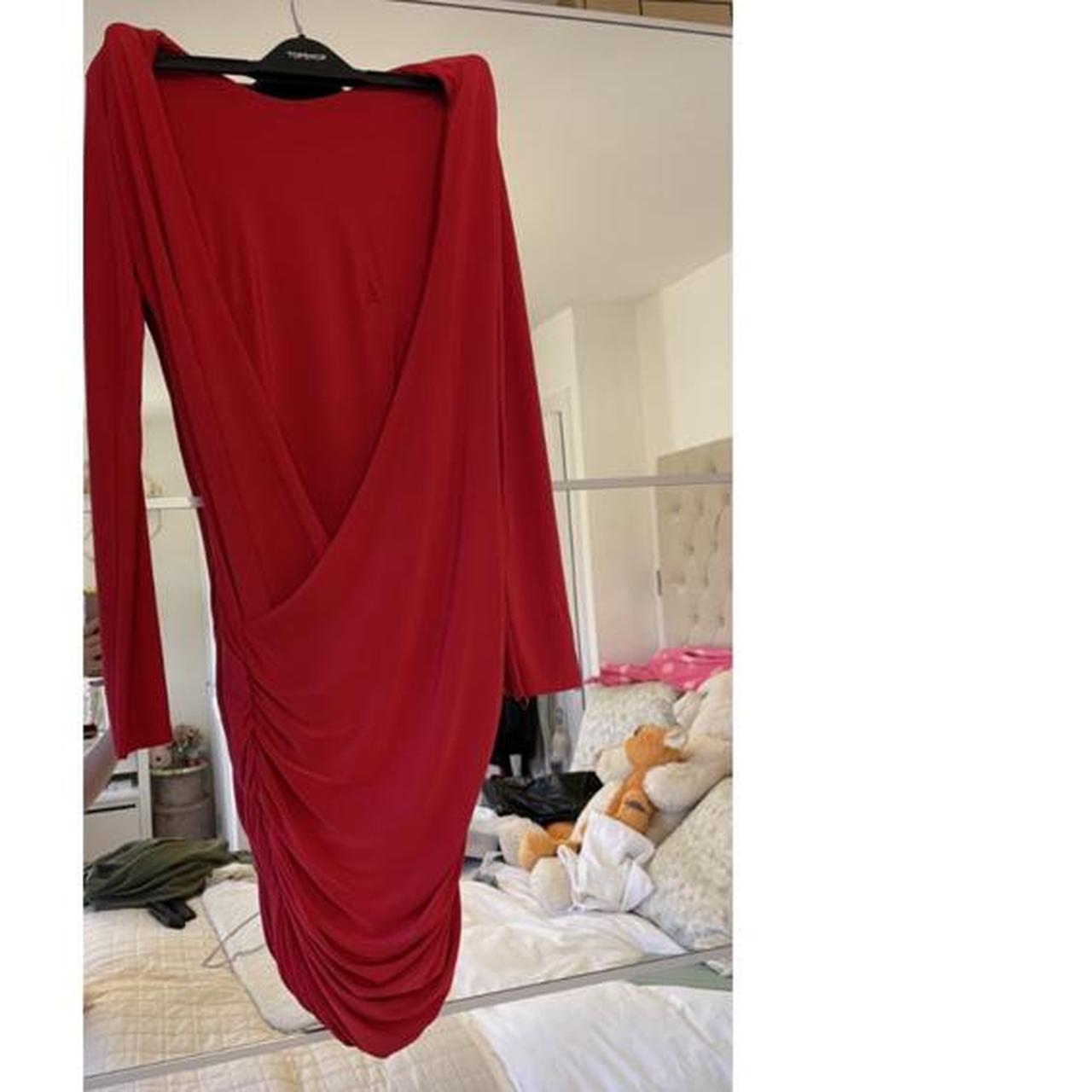 missguided slinky red open back long sleeved dress,... - Depop