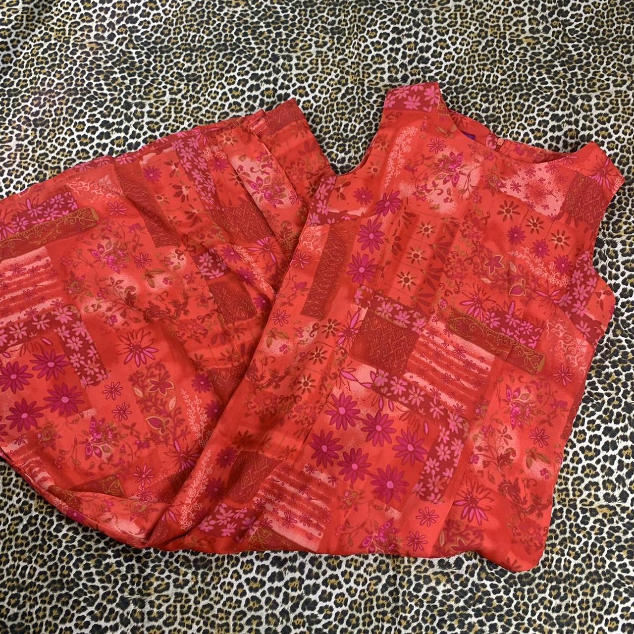 Vintage Y2k orange and pink funky floral pattern... - Depop