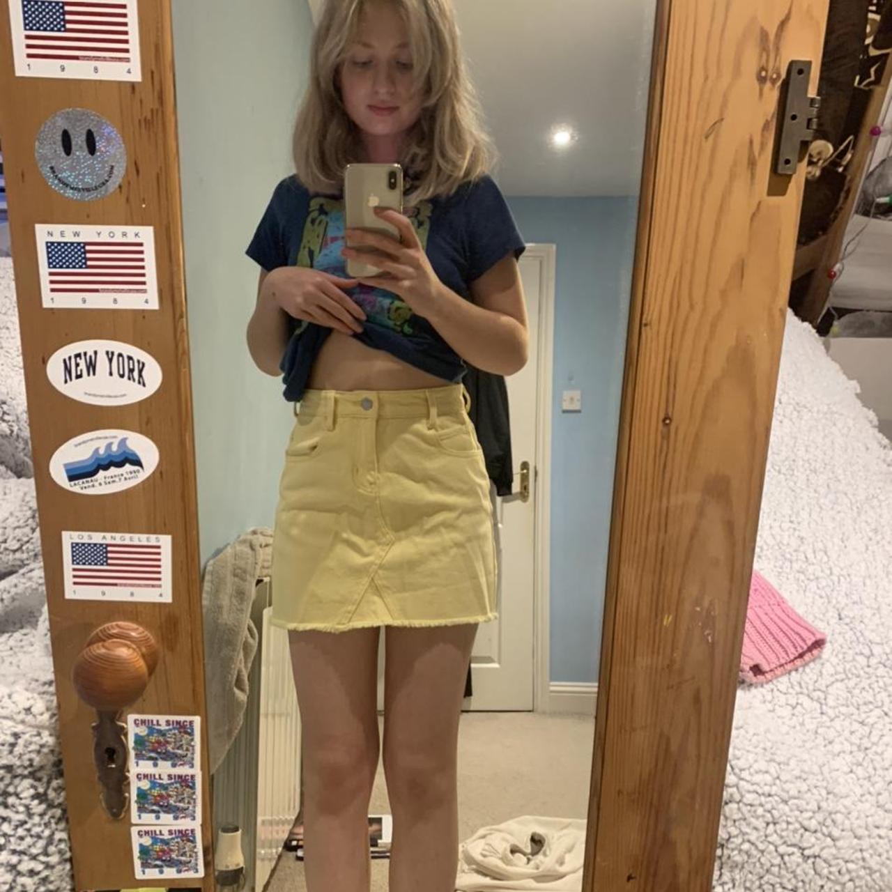 Princess Polly pastel yellow denim mini skirt.... - Depop