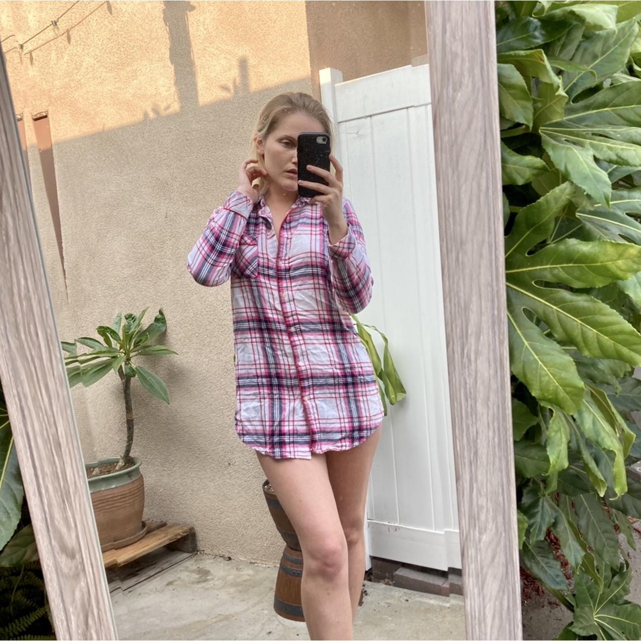 PJ Pink plaid pj night shirt. In great condition. - Depop