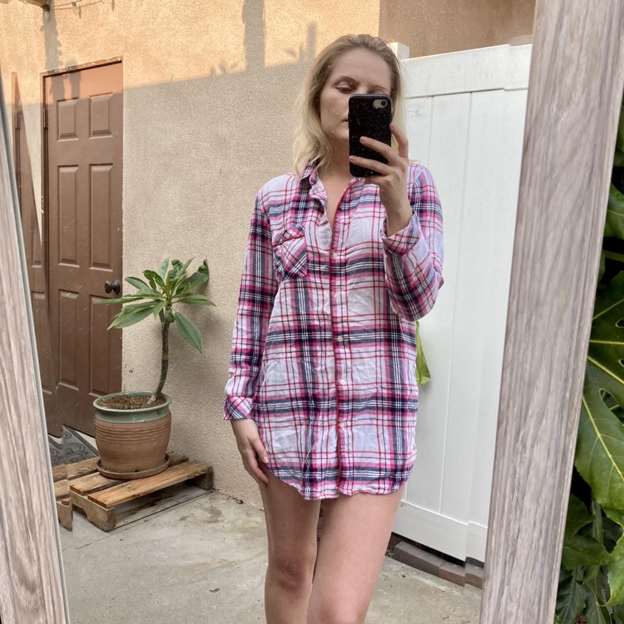 PJ Pink plaid pj night shirt. In great condition. - Depop