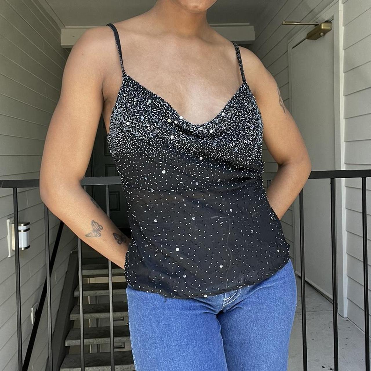 Scala Beaded Top 🖤 tie back closure! Shoulder to... - Depop