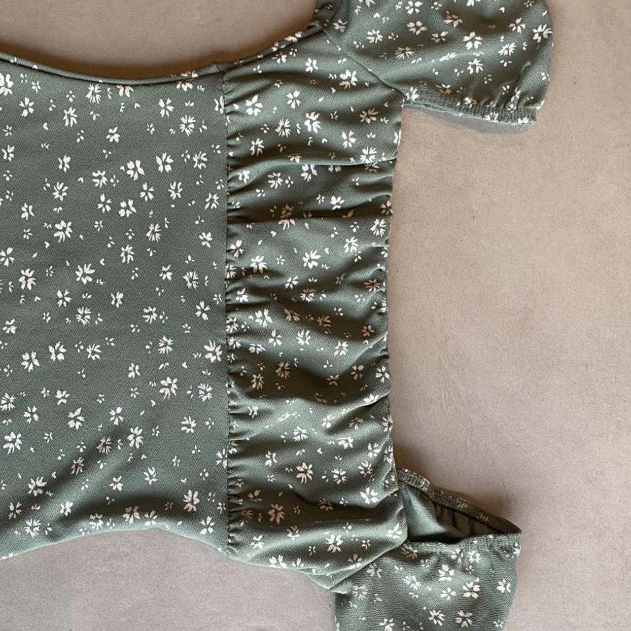 Green floral print ruched bust milkmaid micro mini... - Depop