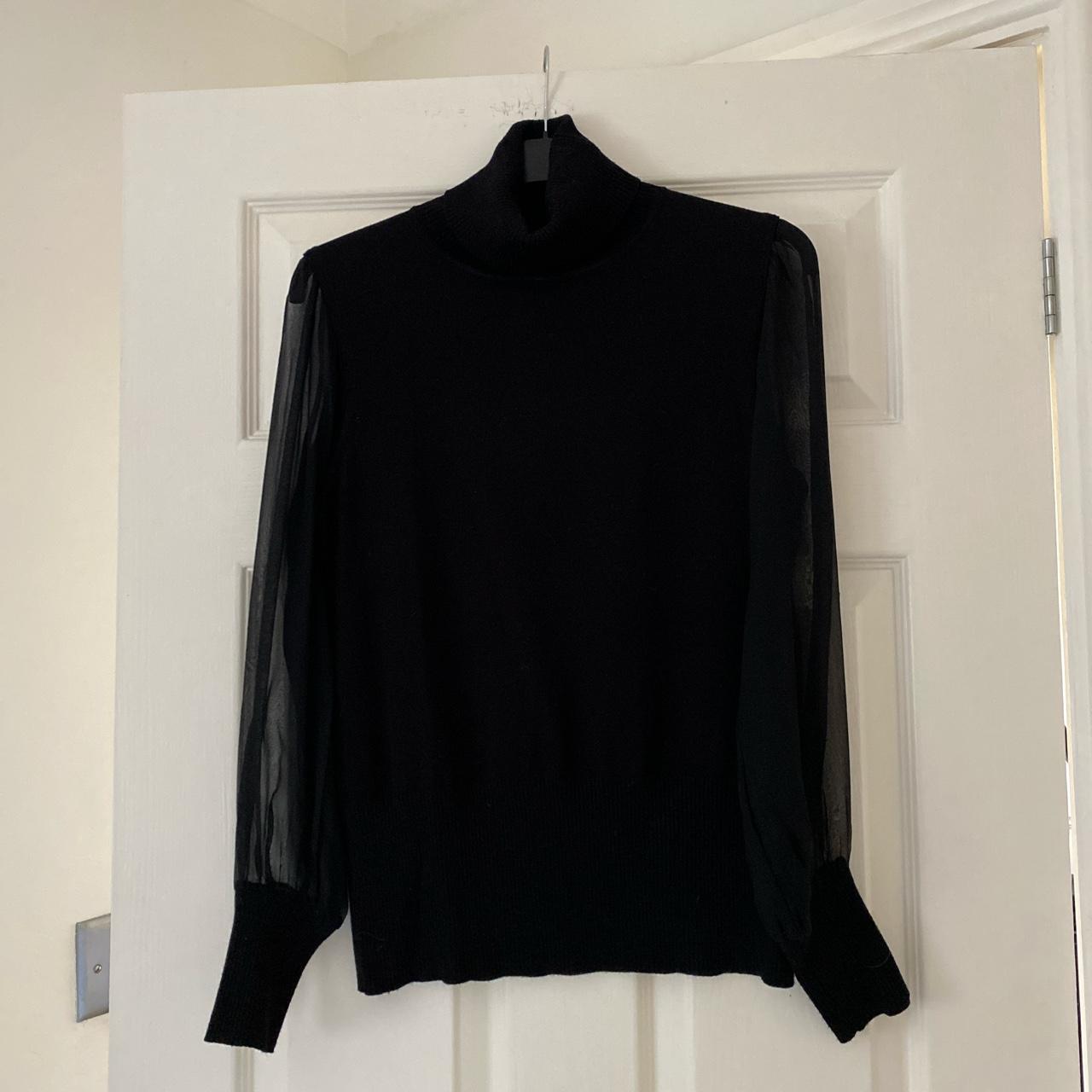 Kaliko black polo neck top with silk sleeves - Depop