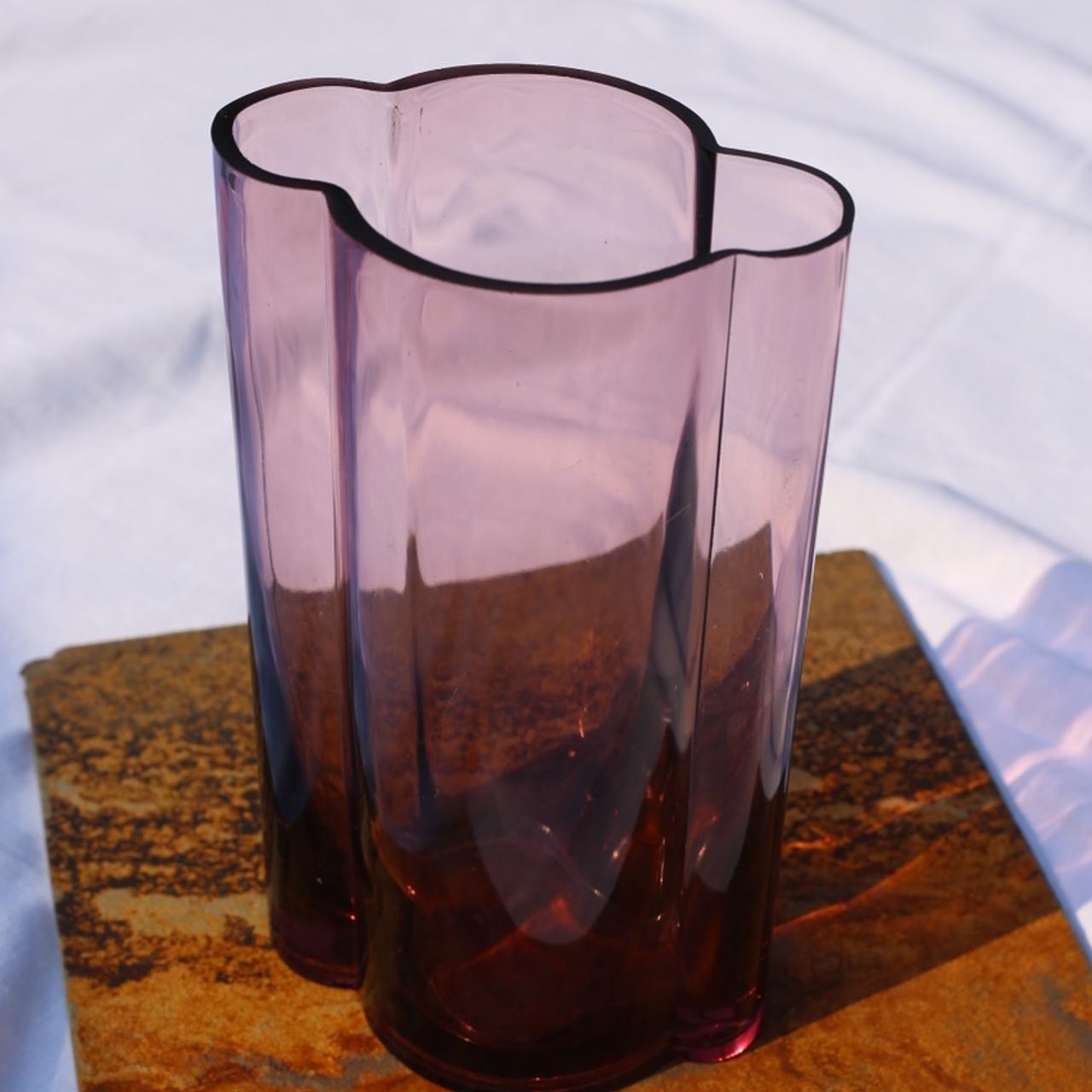 Purple curvy glass vase. 10” tall - Depop