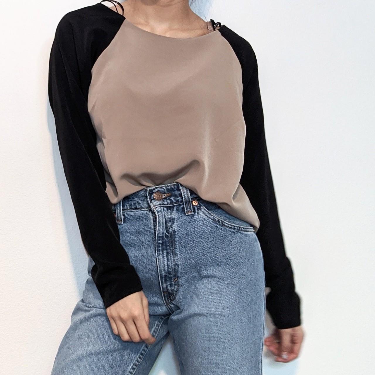 Raglan baseball sleeve two tone top. Blouse has... - Depop