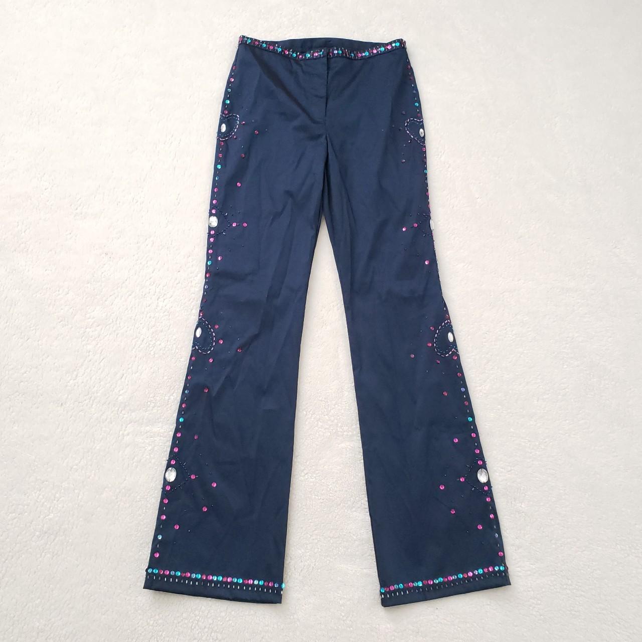 Vintage 90's/Y2K Dark Blue Sequined High Waisted... - Depop