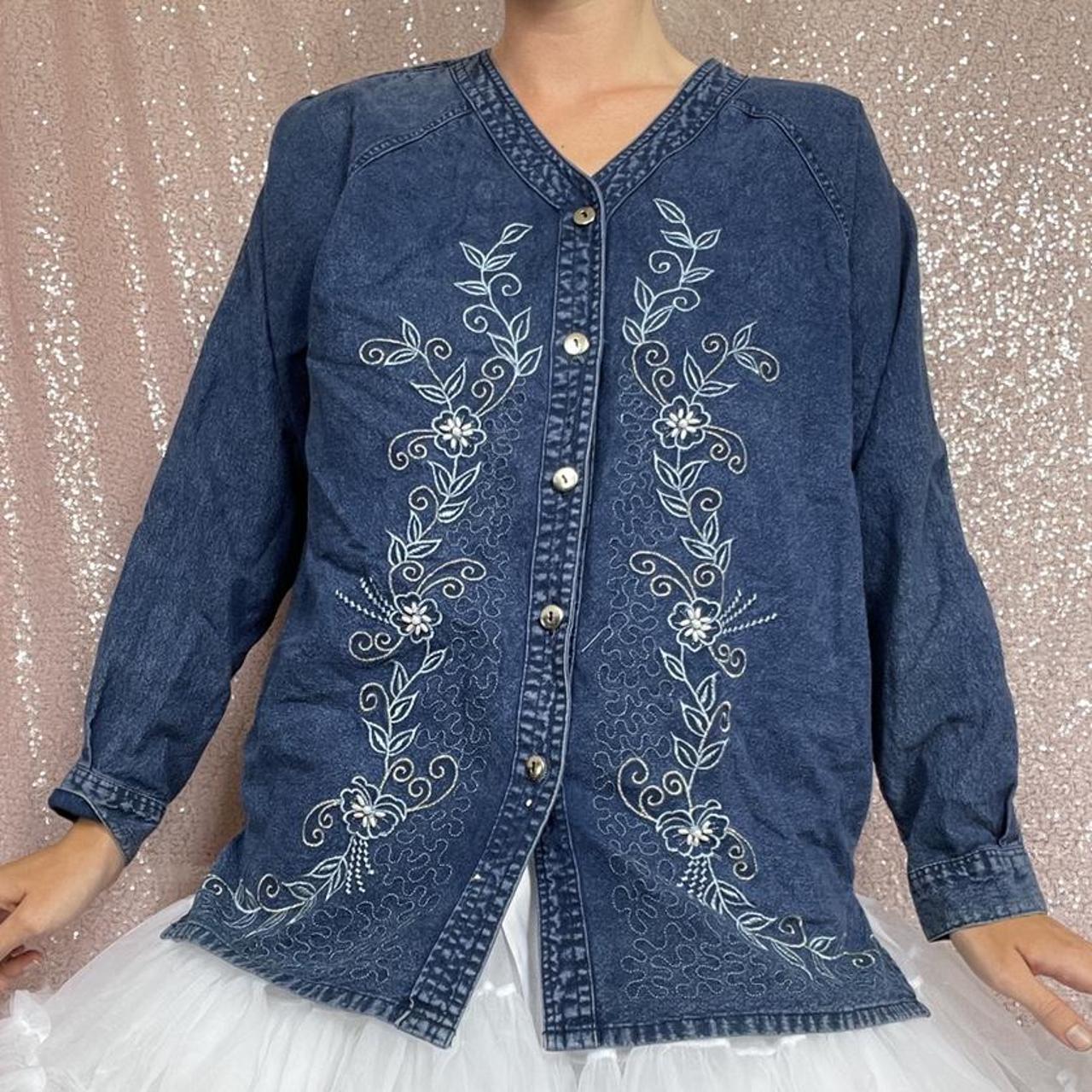VINTAGE 1990’s EMBROIDERED DENIM TOP so sweet Very... - Depop