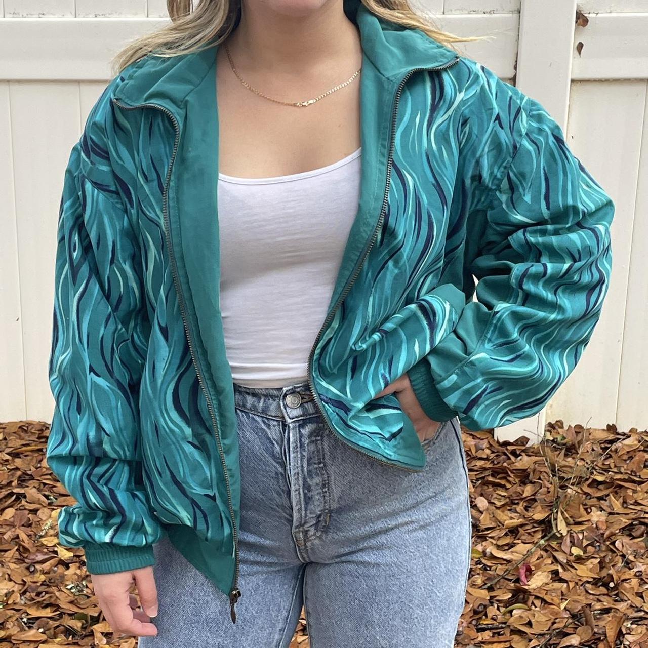 Turquoise bomber jacket with lighter color... - Depop