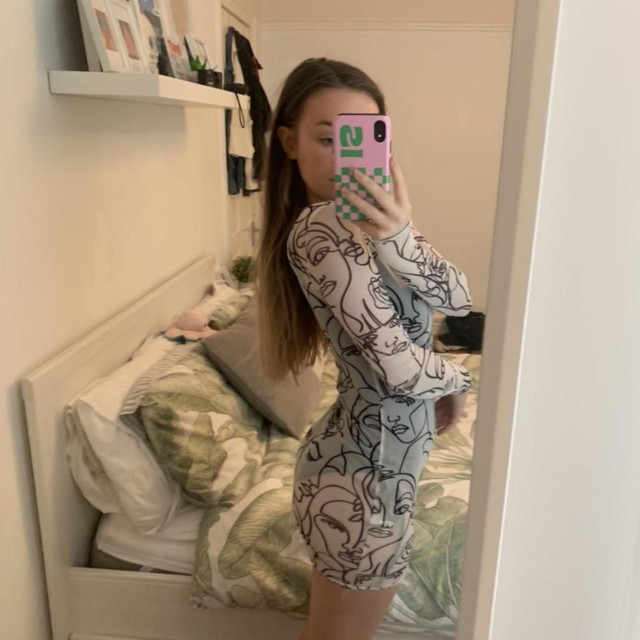 Pretty Little Thing mesh mini dress. White and black... - Depop