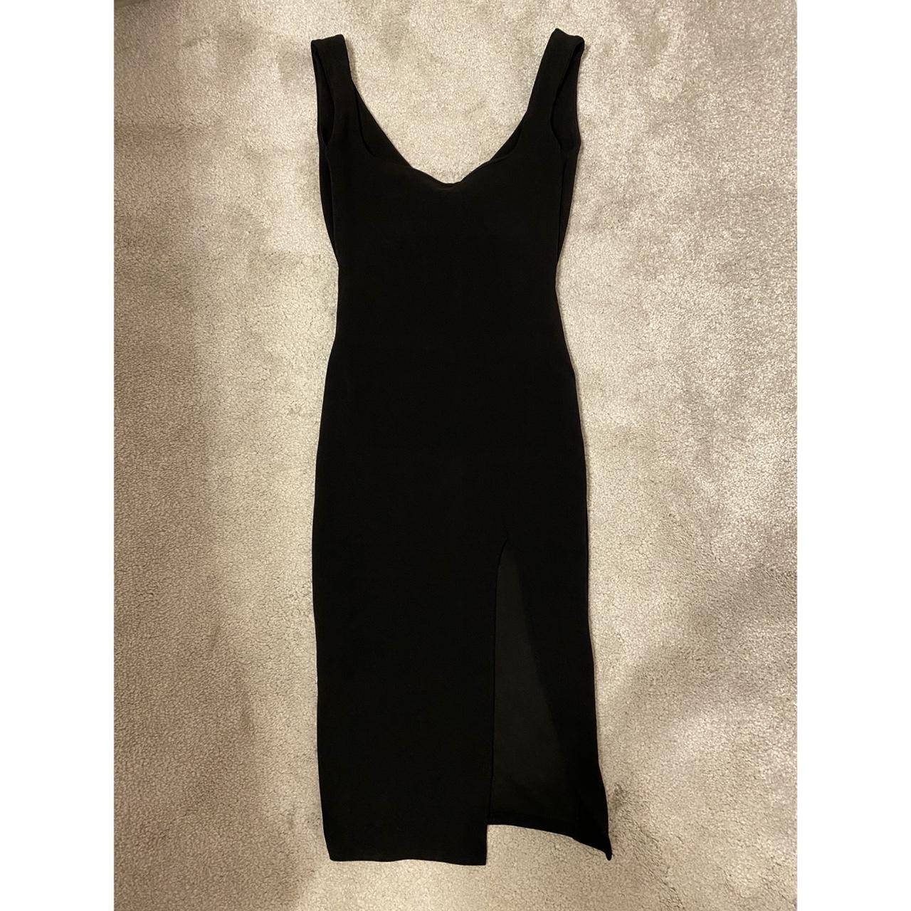 PLT black split leg midi dress with knot back... - Depop