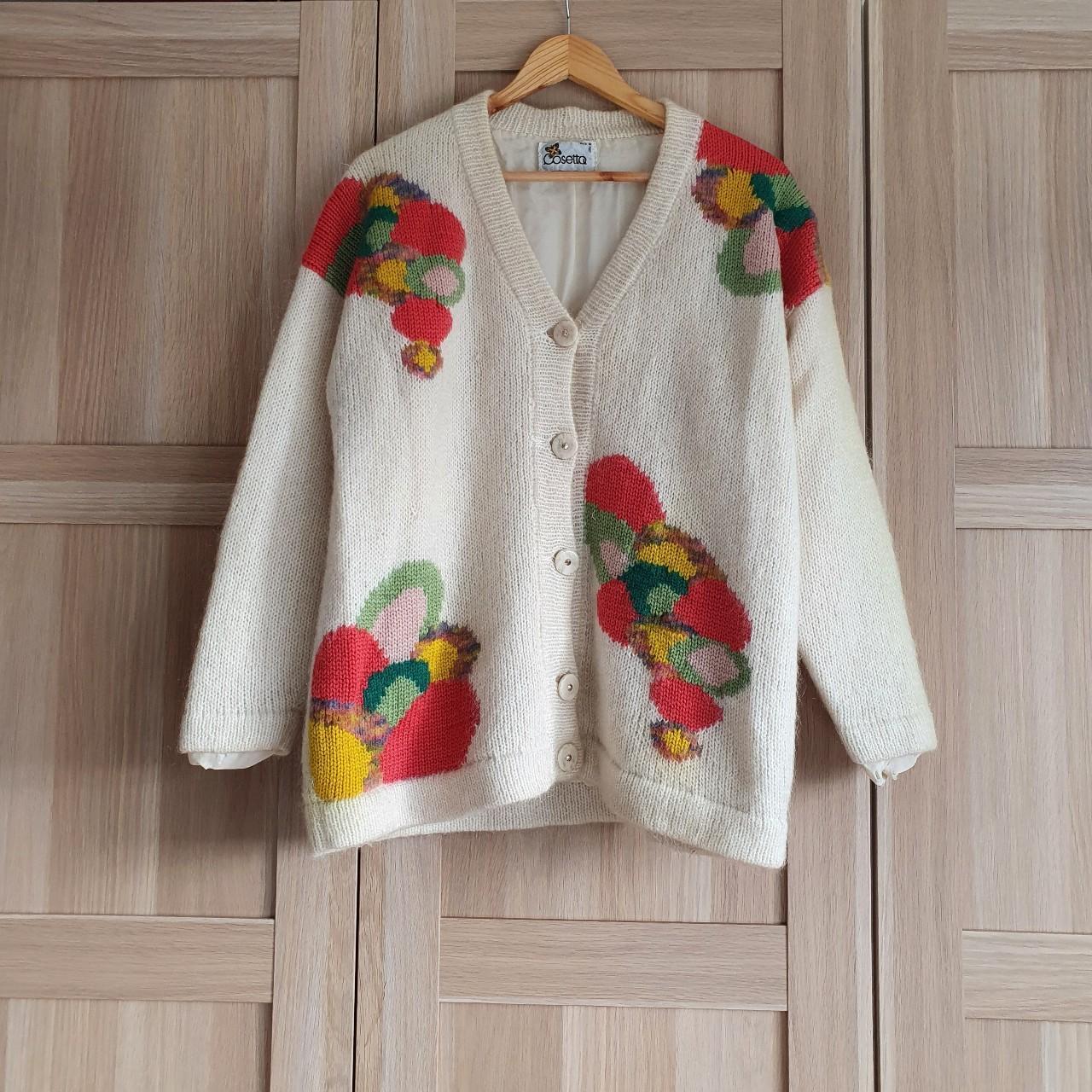 Vintage mohair floral embroidered chunky knit... - Depop