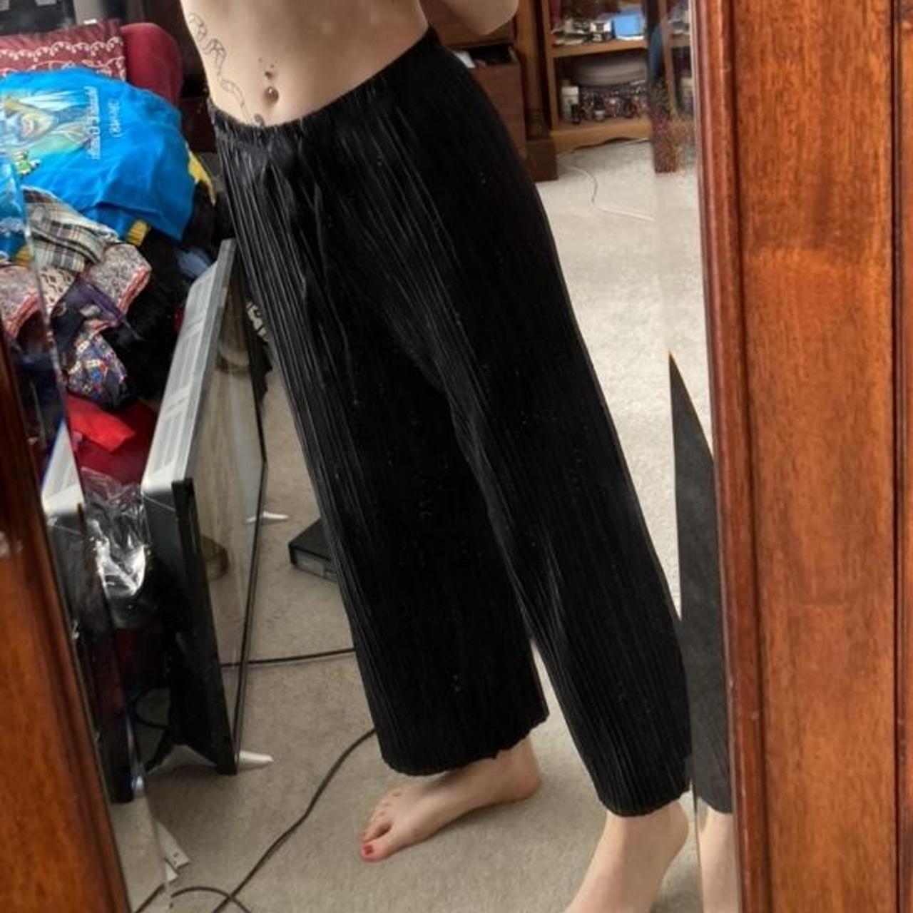 urban outfitters black pleated slinky shiny wide leg... - Depop