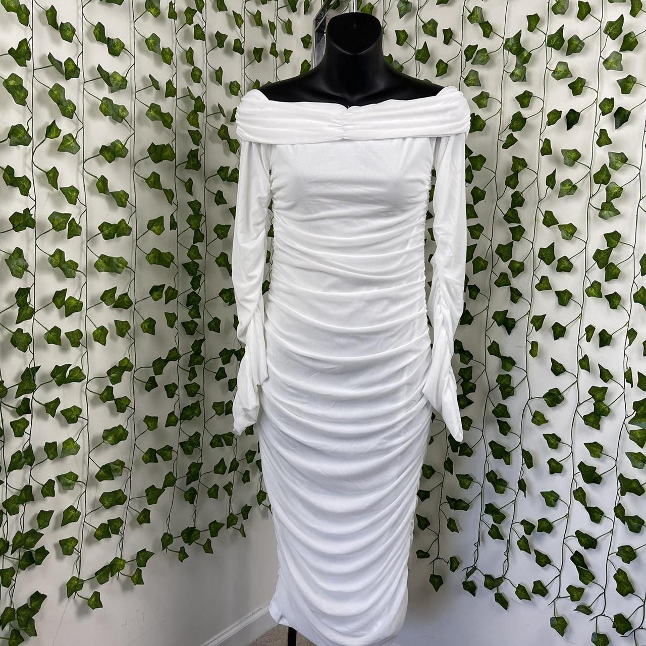 White Elegant Off the shoulder Ruffle Roosh Dress... - Depop