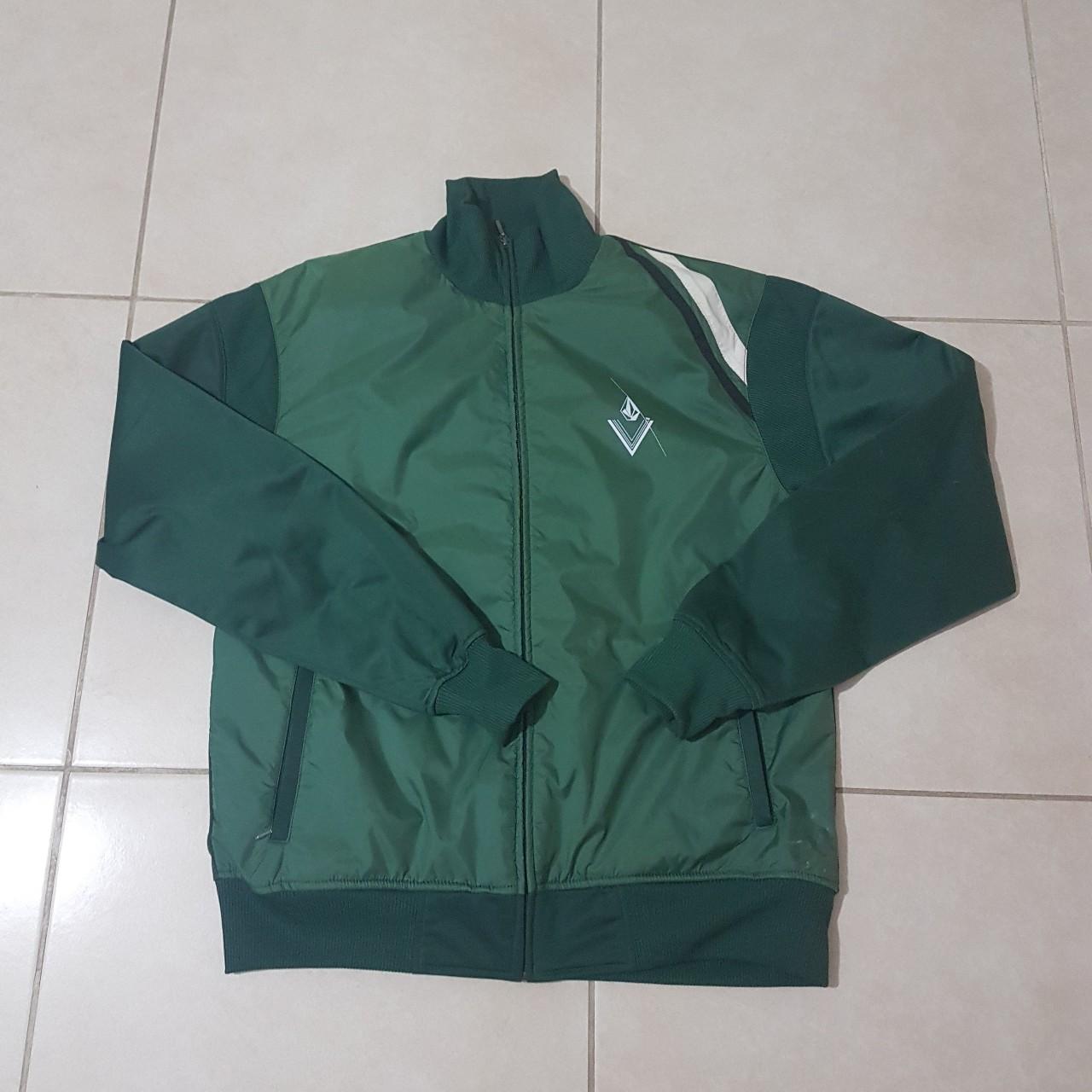Volcom winter jacket nylon green with white strip on... - Depop