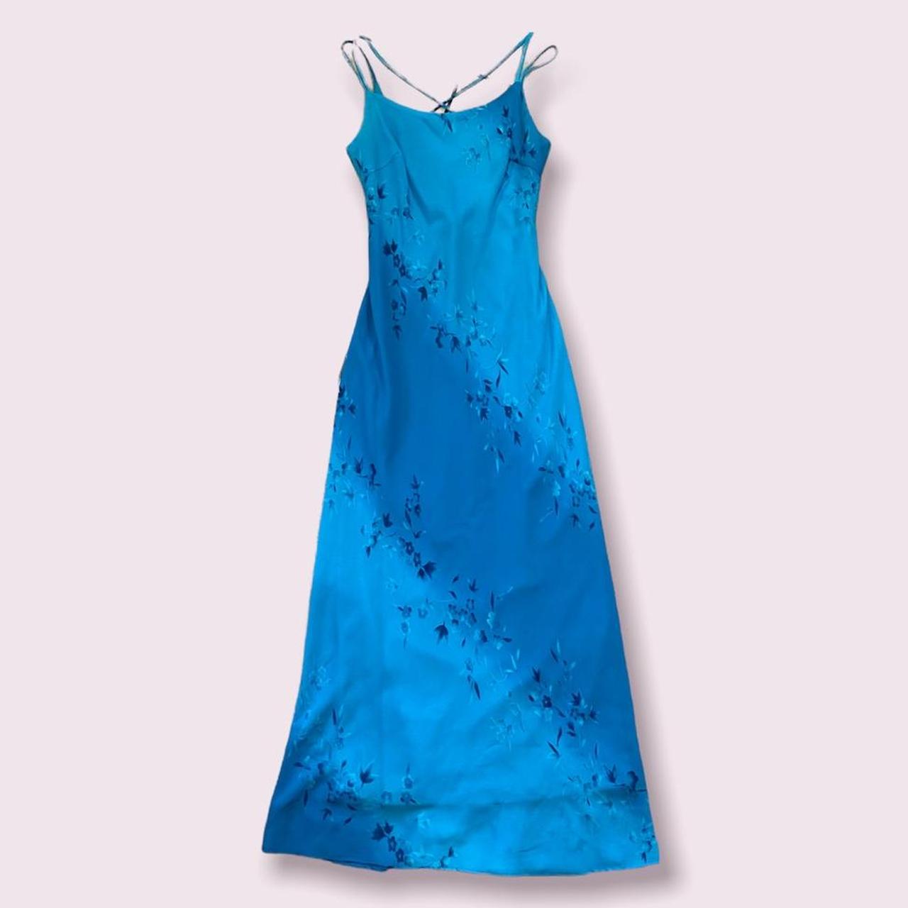 Y2K prom dress Beautiful blue floral ankle length... - Depop