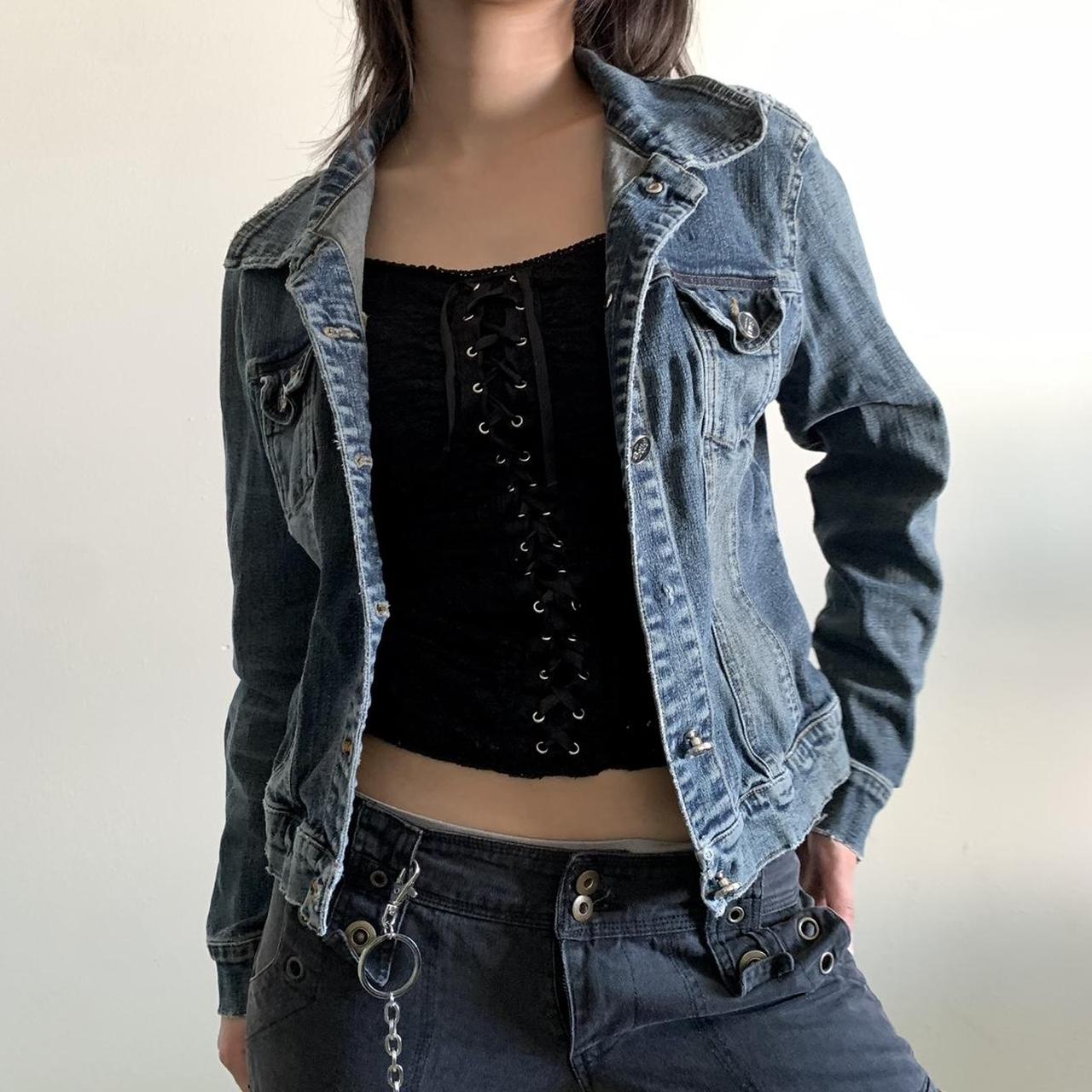 Cute denim jacket 🦋☣️ -size: small, modeled on a size... - Depop