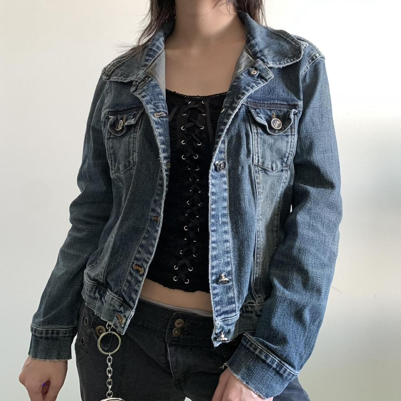 Cute denim jacket 🦋☣️ -size: small, modeled on a size... - Depop