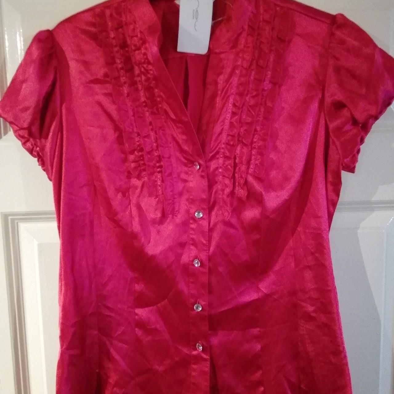 New look satin Ruby red, fitted tie waisted blouse... - Depop