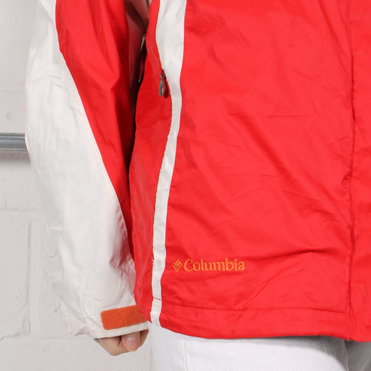 Columbia jacket in red with embroidered spell out... - Depop