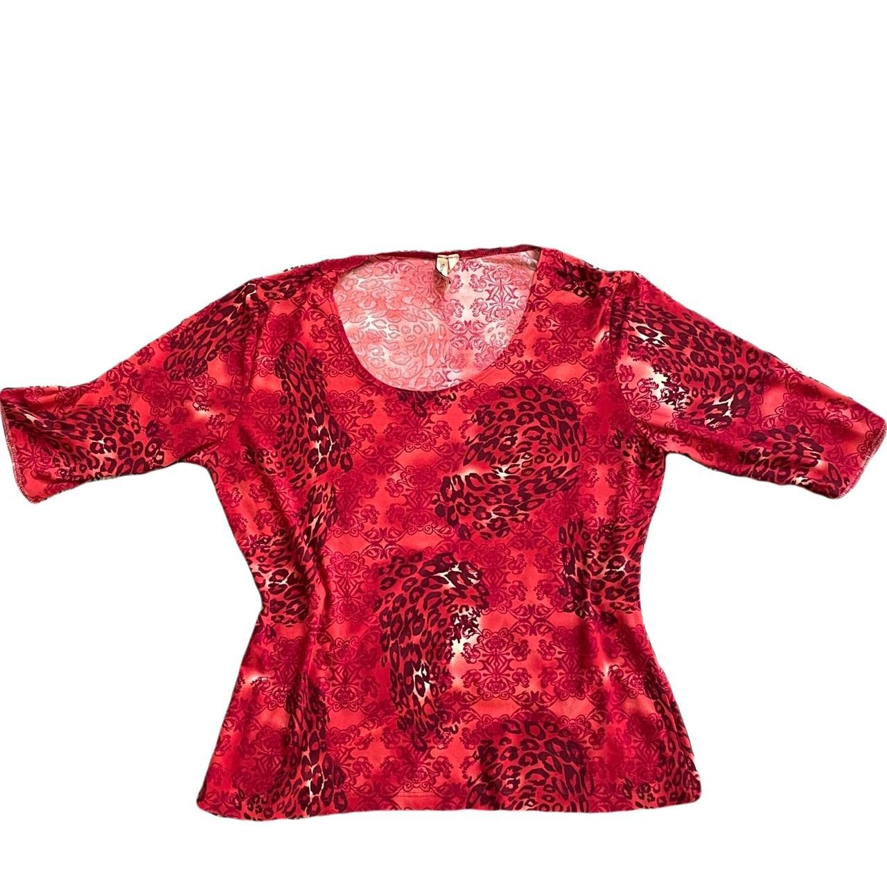 🦷 90’s red gothic leopard print 3/4 sleeve top🦷 🦷... - Depop