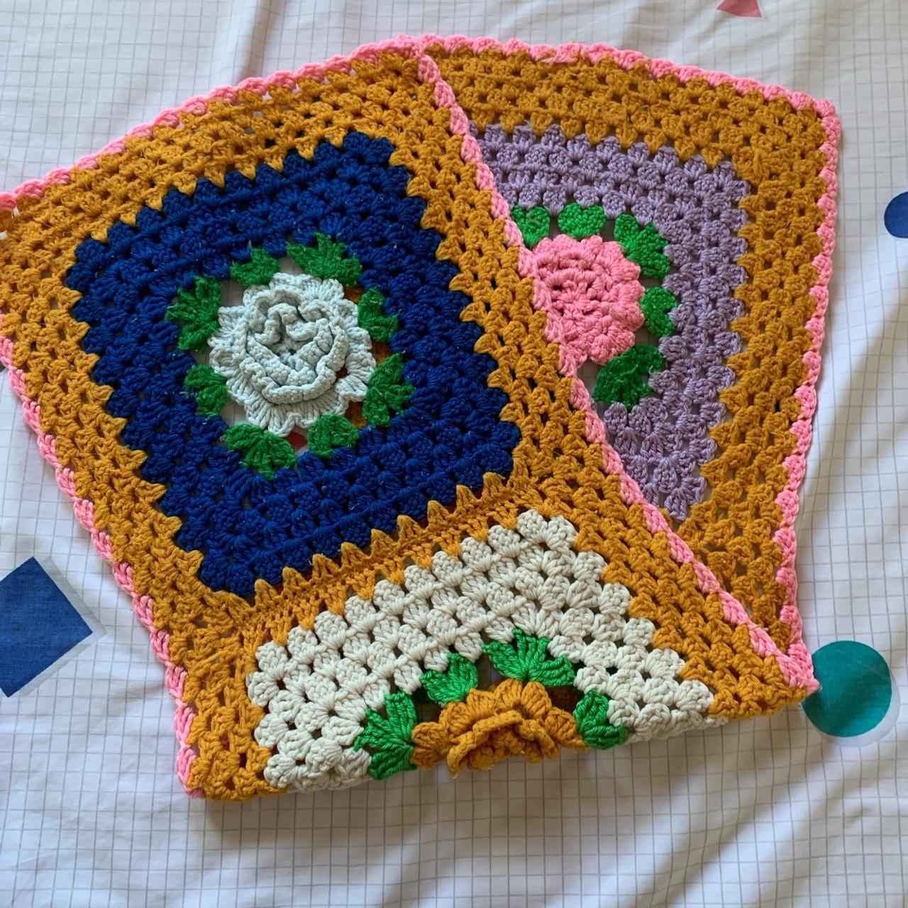 Rose Tri-color Crochet Blanket Strip length: 38x13in - Depop