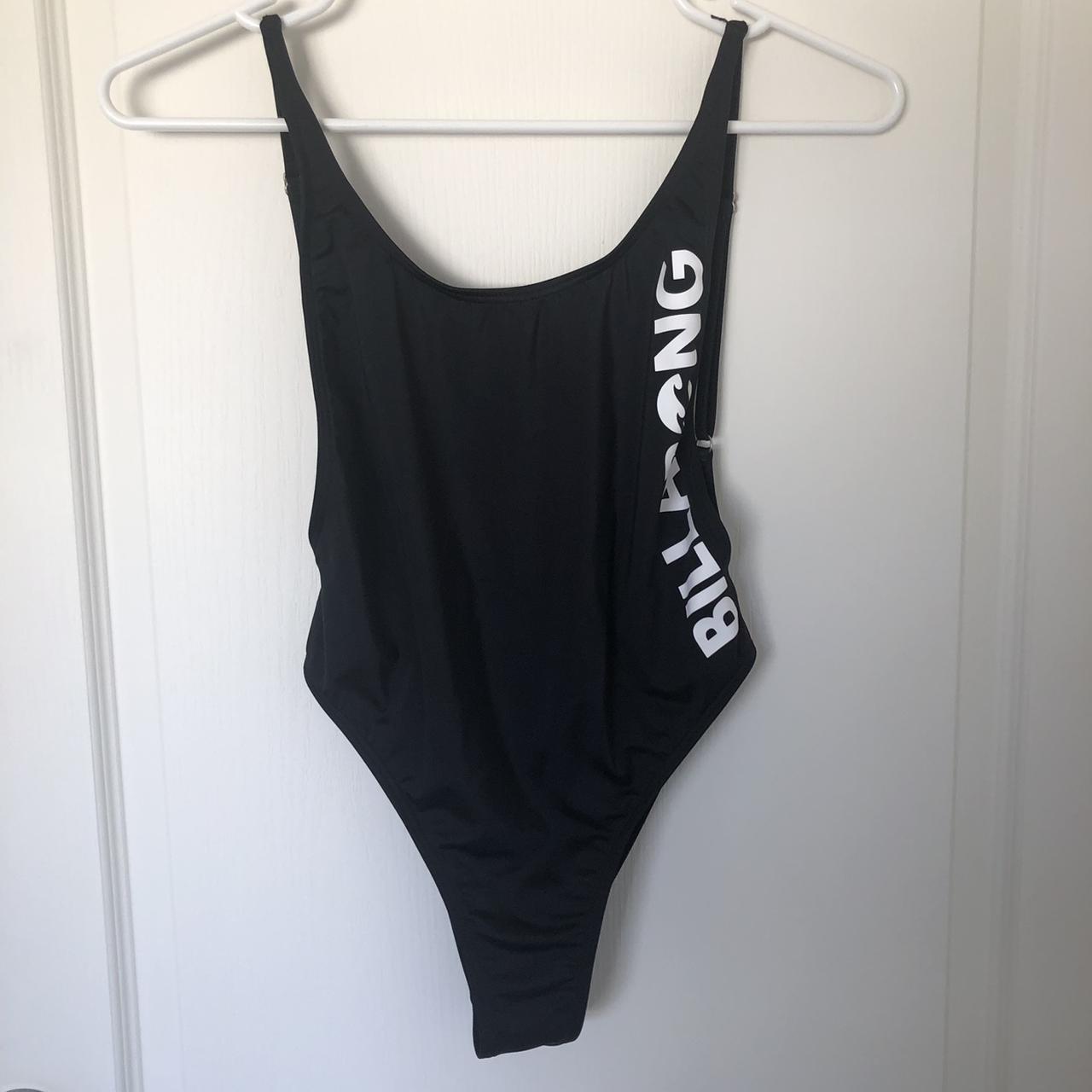 billabong black high rise one piece open back in... - Depop