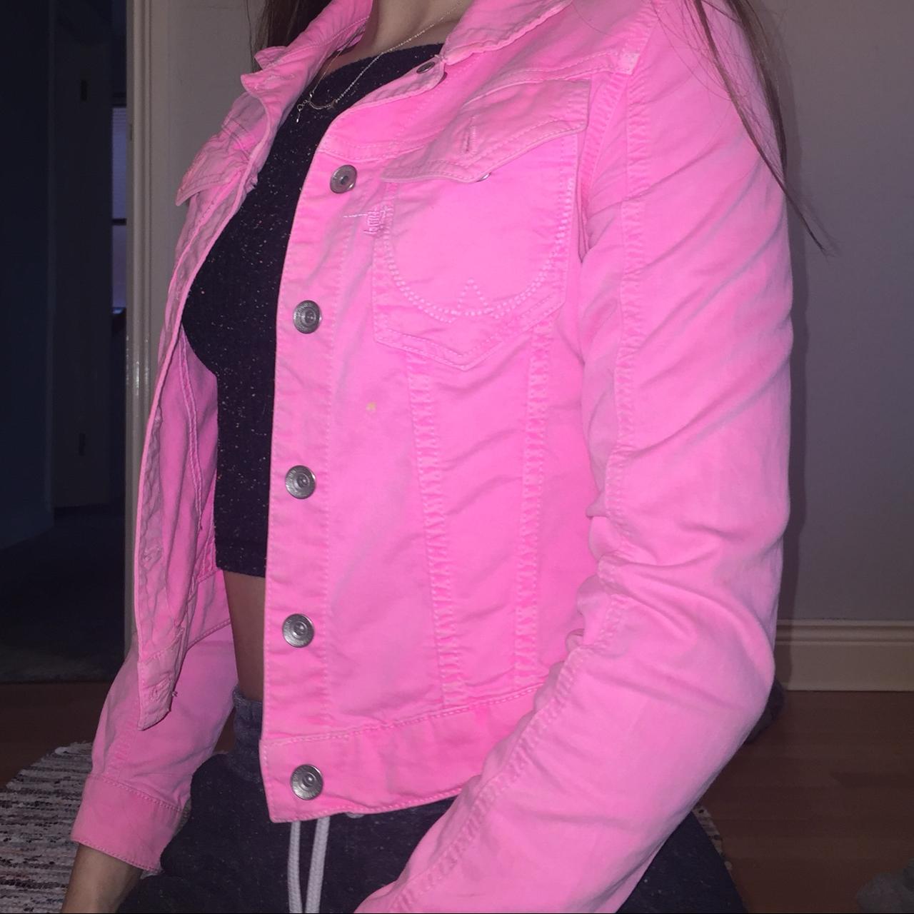 Super dry vibrant pink denim jacket worn once :))) - Depop