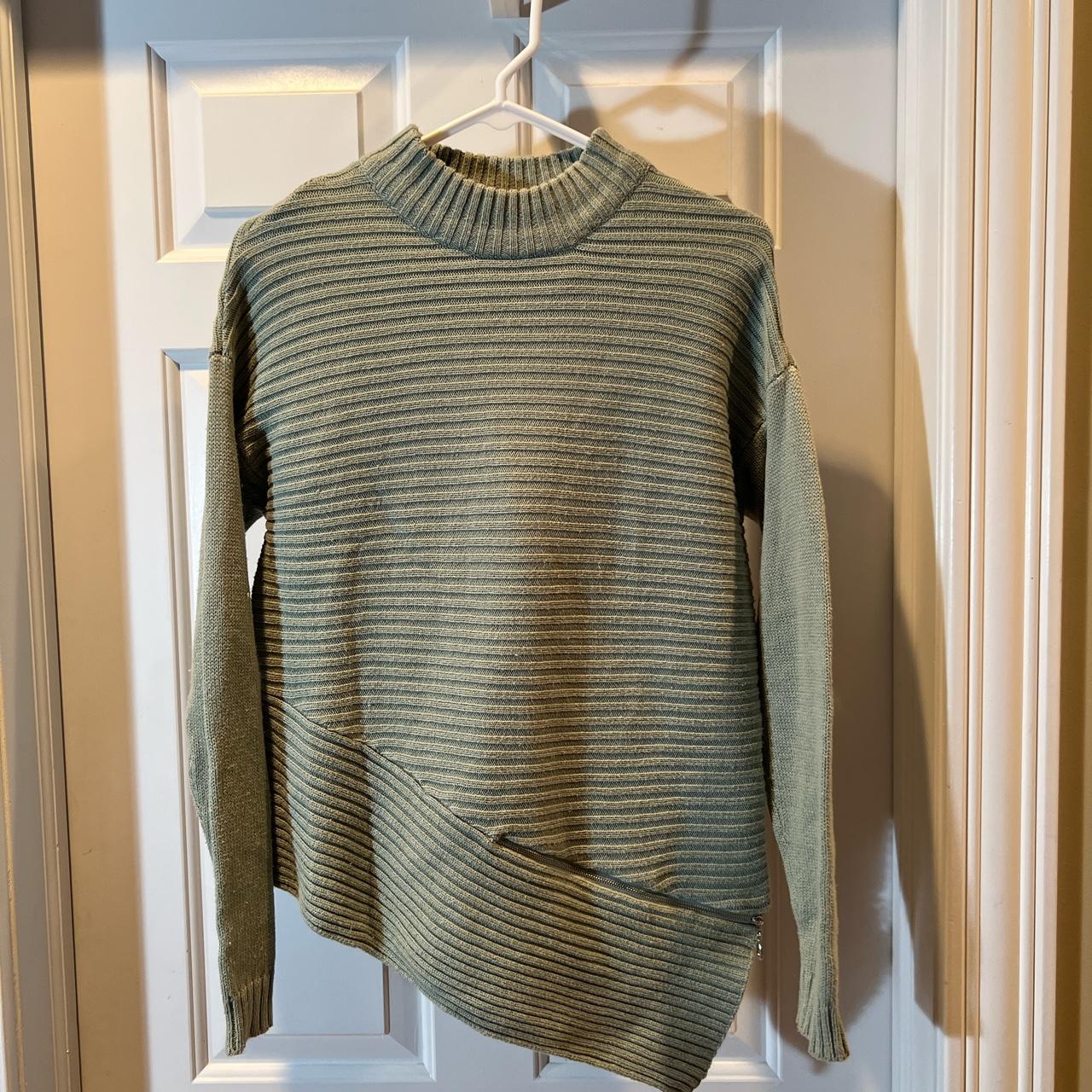 Sage green mock neck sweater! Zipper asymmetric... - Depop