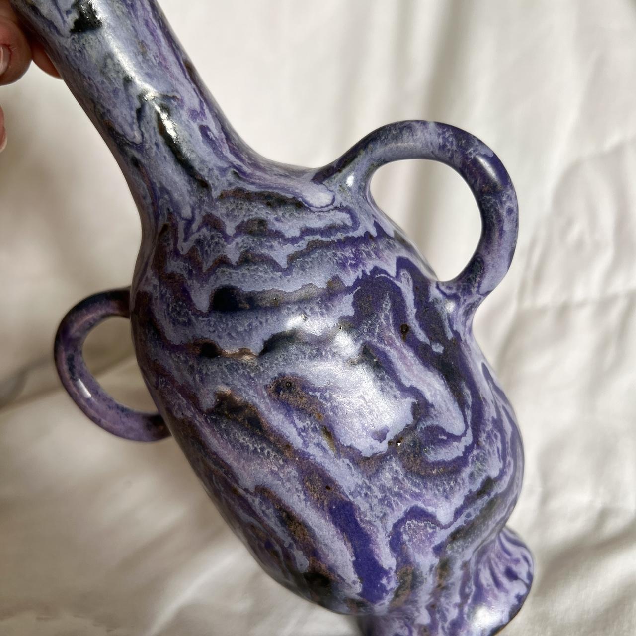 ceramic handbuilt swirly🌀🫧🔮vase/bottle with purple... - Depop