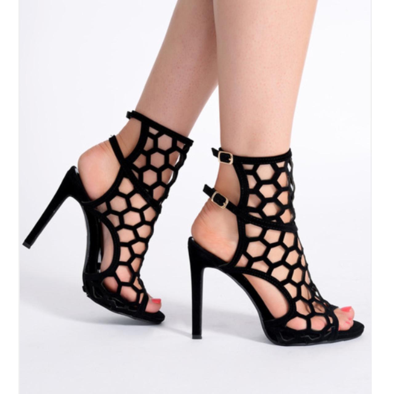 Black suede honey comb high heels from Charlotte... - Depop