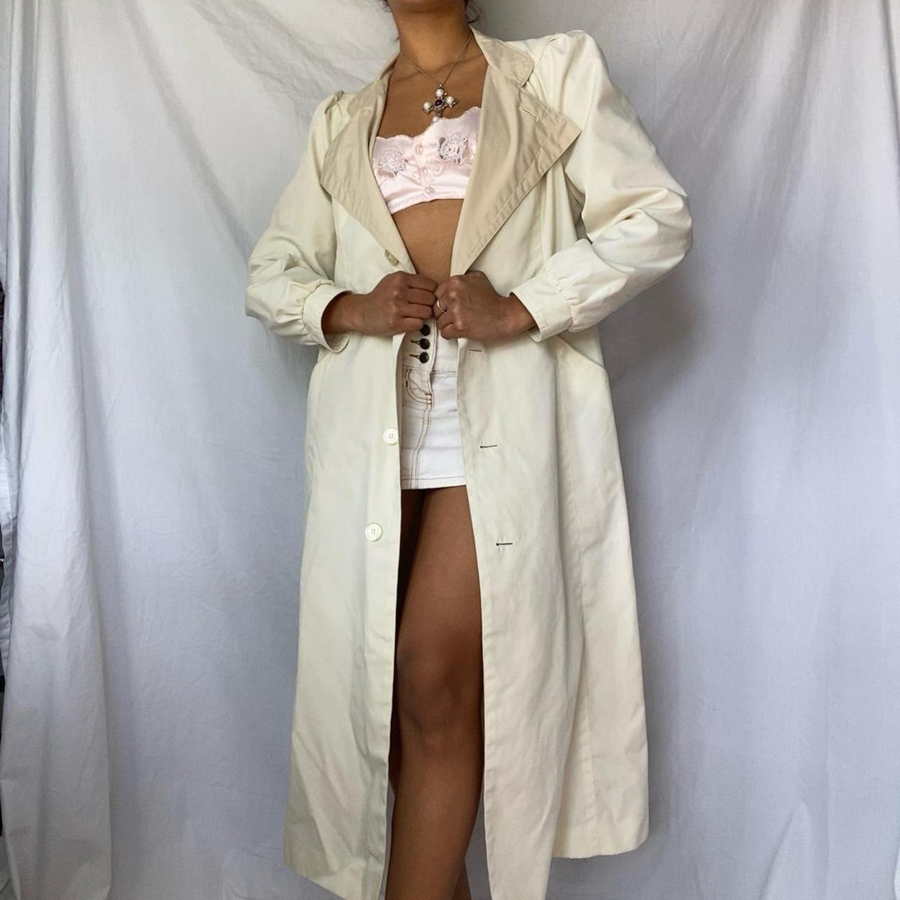 Vintage Trench Coat - 80s cream trench coat - taupe... - Depop