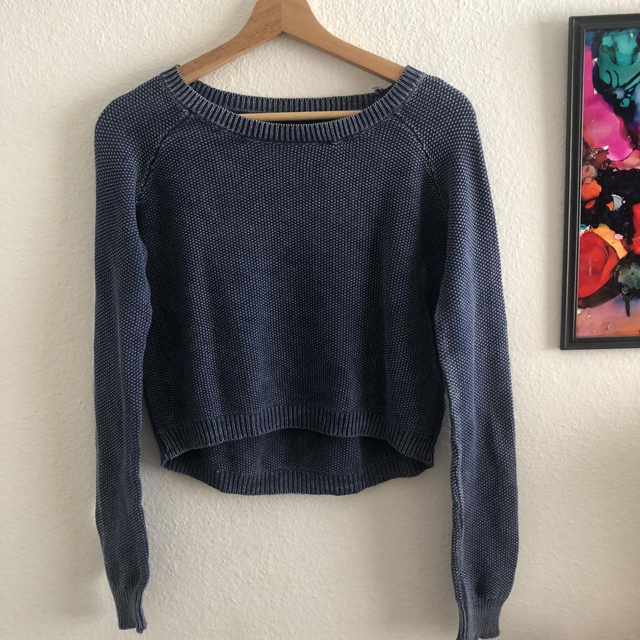 textured blue knit cropped sweater 🍵 - Depop