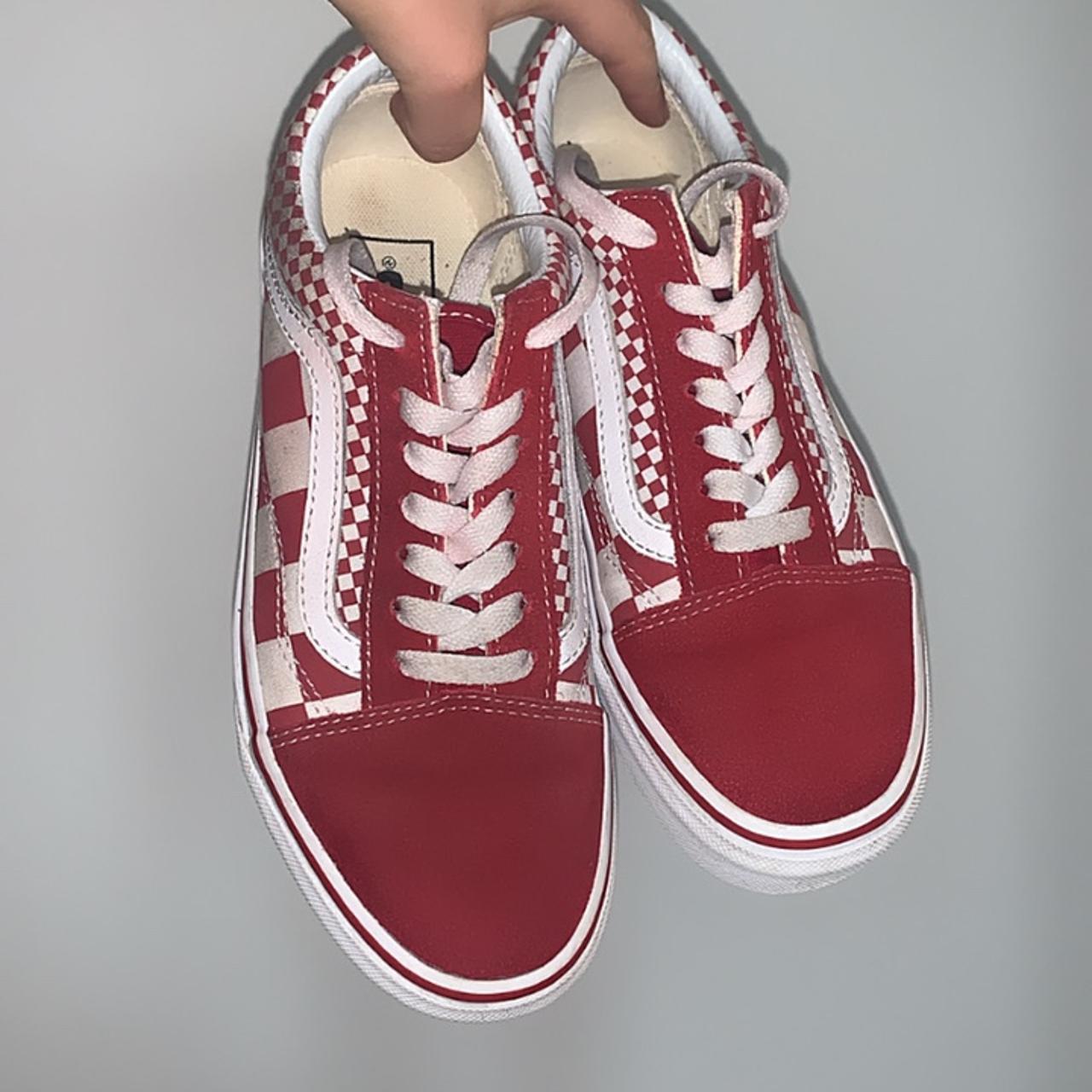 Old Skool Red and White Checkered Vans Worn a few... - Depop