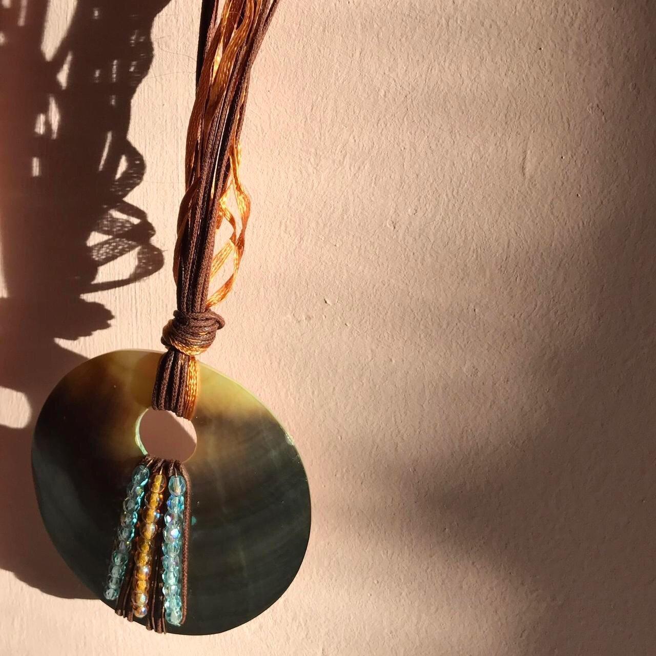 collana etno, etnica con perline & grande ciondolo... - Depop